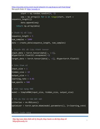Recurrent Neural Network Rnn Ng D Ng V C Ch Ho T Ng Pdf