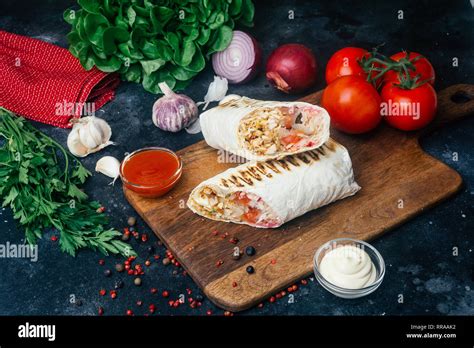 Doner Kebab Shawarma Or Doner Wrap Grilled Chicken On Lavash Pita