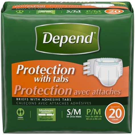 Depend Protection With Tabs Maximum Absorbency Briefs S M Ct Pack