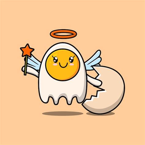 3d 만화 스타일 개념의 요정의 형태로 귀여운 만화 계란 후라이 캐릭터 프리미엄 벡터