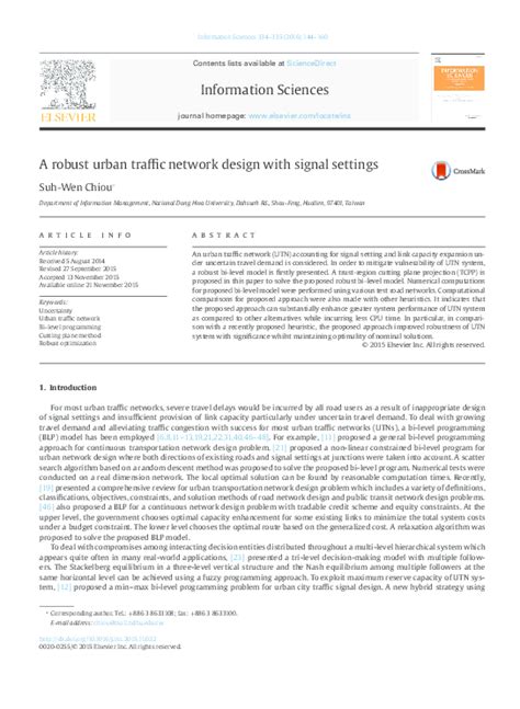 pdf a robust urban traffic network design with signal settings suh