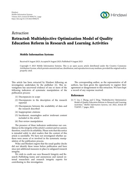PDF Retracted Multiobjective Optimization Model Of Quality Education