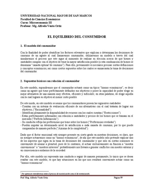 El Equilibrio Del Consumidor Pdf Oferta Y Demanda Elasticidad Economía