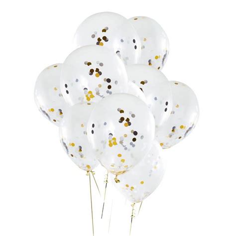 10pk 12 Gold Silver Confetti Latex Balloons