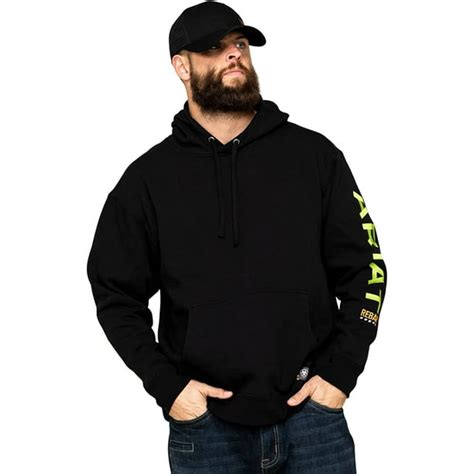 Ariat Mens Blacklime Rebar Graphic Hooded Work Sweatshirt Black Large