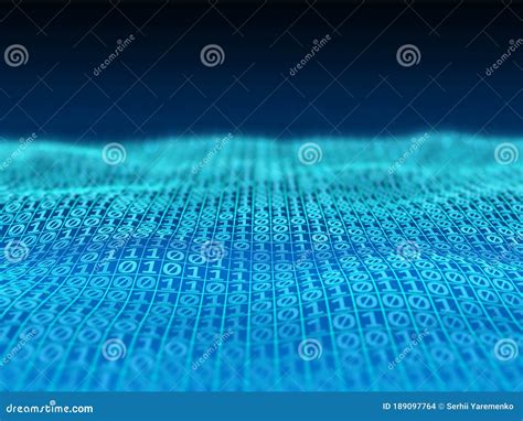 Digital Data Or Binary Code On Virtual Wavy Surface On Blue Background Stock Illustration