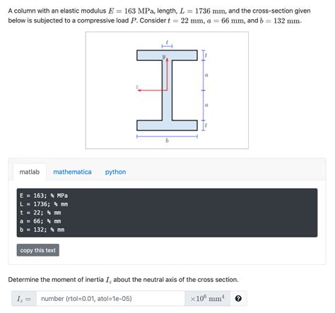 Solved A Column With An Elastic Modulus E MPa Length Chegg