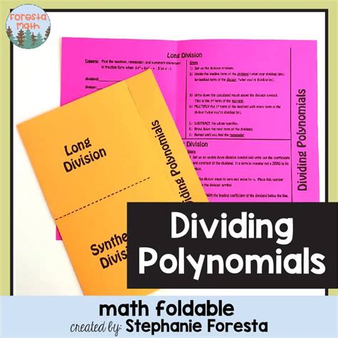 Dividing Polynomials Foldable By Foresta Math Tpt