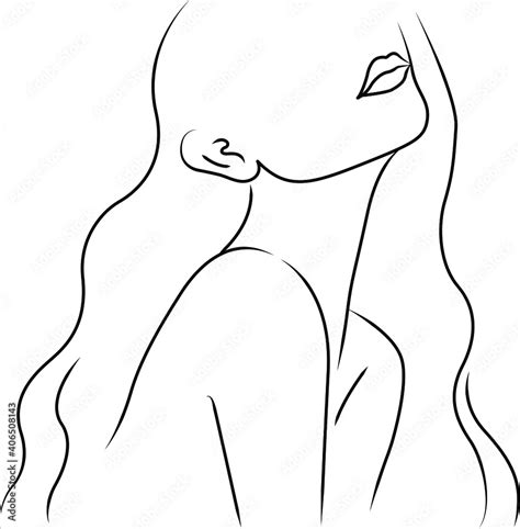 Minimalist Silhouette Of Woman With Long Curly Hair Black And White