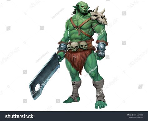 Illustration Strong Male Green Orc Simple Stock Illustration 1411286558