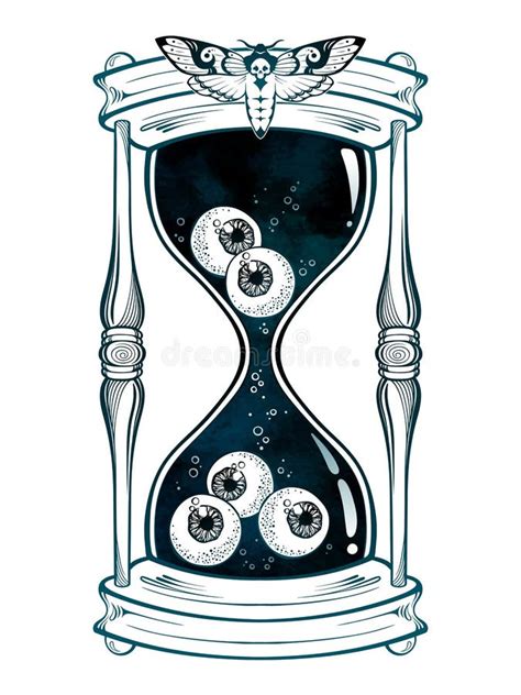 Hourglass With Eyeballs Halloween Sticker Print Or Blackwork Tattoo