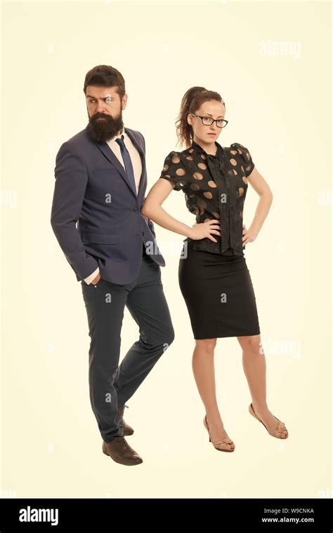 Business People Boss And Attractive Lady Assistant White Background