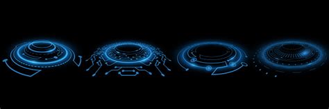 빛나는 Hud 라운드 세트 검은 배경에 미래 지향적 인 원 가상 그래픽 대시보드 디스플레이 공상 과학 및 하이테크 요소 Gui