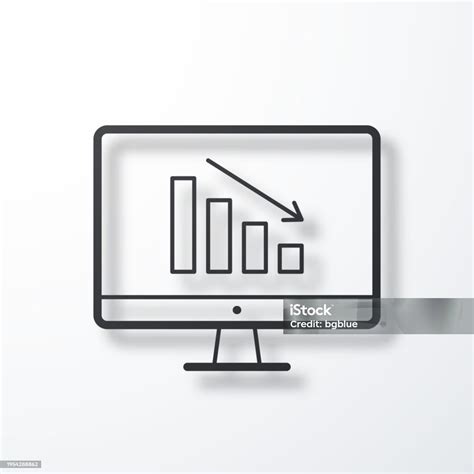 데스크톱 컴퓨터에서 차트 감소 흰색 배경에 그림자가 있는 선 아이콘 3차원 형태에 대한 스톡 벡터 아트 및 기타 이미지 3차원 형태 감소 개념 Istock