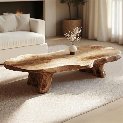 Modern Natural Wood Coffee Table Live Edge Farmhouse Table Handmade
