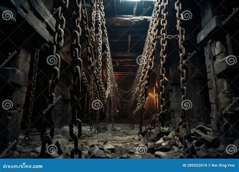 Broken Chains Hanging From Dungeon Ceiling Stock Illustration