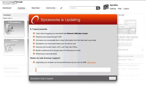 spiceworks server busy server update when first starting spiceworks