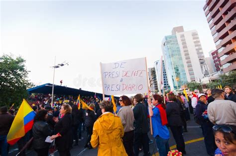 Quito Ecuador April 7 2016 Group Of People Holding Protest Signs