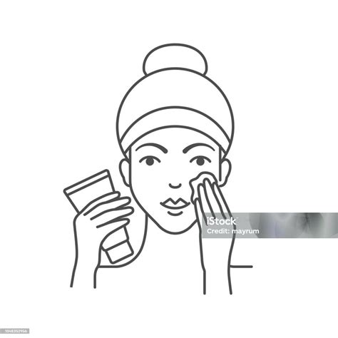 얼굴 크림 메이크업 기초 클렌저 여자의 벡터 일러스트 레이 션 적용 깨끗한에 대한 스톡 벡터 아트 및 기타 이미지 깨끗한