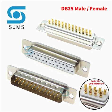 2PCS-Gold-Plated-Solid-Pin-DB25-D-Sub-COM-Connectors-Plug-jack-socket ...