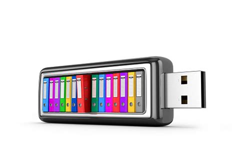 흰색 바탕에 Usb 드라이브 내부 문서와 여러 오피스 폴더입니다 3d 그림입니다 파일에 대한 스톡 사진 및 기타 이미지 파일