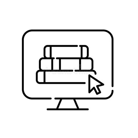 Digital Library Access Symbol Stack Of Books On Computer Monitor And