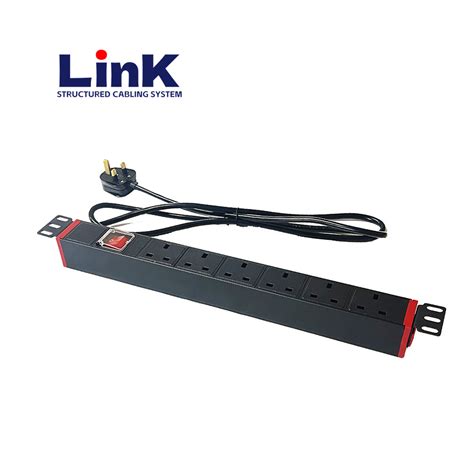 6 Way UK Socket PDU IEC C14 Power Inlet For Detachable Lead 1u 19 Rackmount PDU Power Inlet