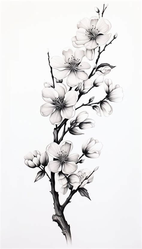 Cherry Blossom Tattoo Design Black And White Artful Flower Digital