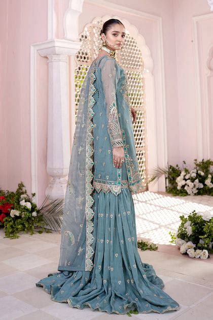Elegant Aqua Blue Pakistani Wedding Dress Kameez Sharara Nameera By
