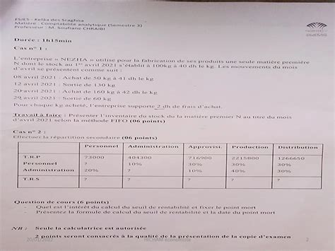 🛑 La Correction De Lexamen De Comptabilité Analytiquesemestre 3
