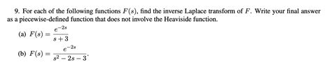 solved 9 for each of the following functions f s find the