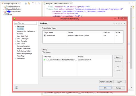Android Cannot Choose Slidingmenu Library Project To Link To Stack