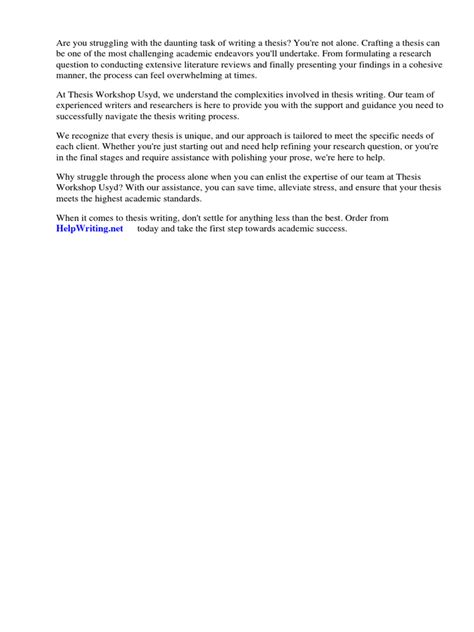 Thesis Workshop Usyd Pdf