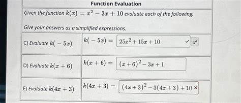solved function evaluationgiven the function k x x2 3x 10