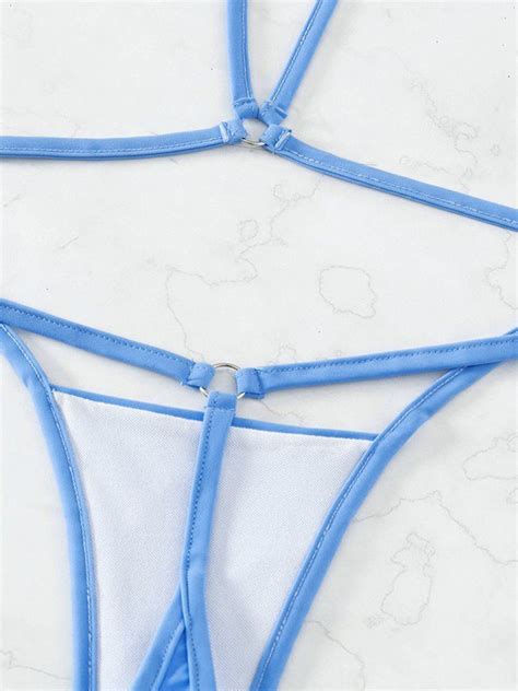 Emmiol Kostenloser Versand Neckholder Badeanzug Mit Ausschnitten Blau M Von Bikinis Im
