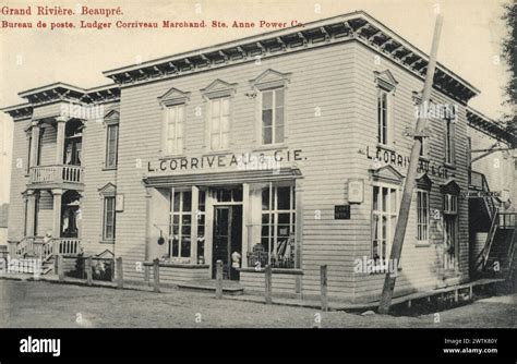 Collotype Post Office And Ludger Corriveaus Store Grand Rivière Beaupré Qc About 1910