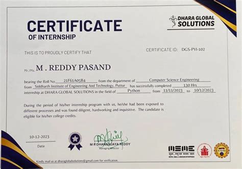 Reddy Pasand On Linkedin Thank You For Dhara Global Solutions Happy To Complete My Python