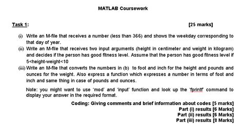 Solved Matlab Coursework Task Marks Write An Chegg