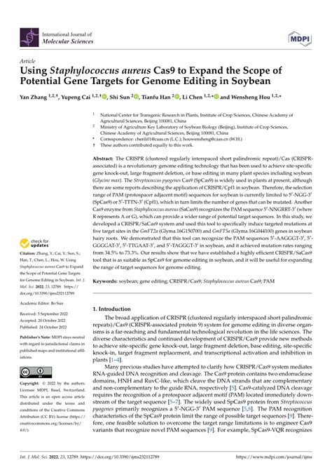 Pdf Using Staphylococcus Aureus Cas9 To Expand The Scope Of Potential Gene Targets For Genome