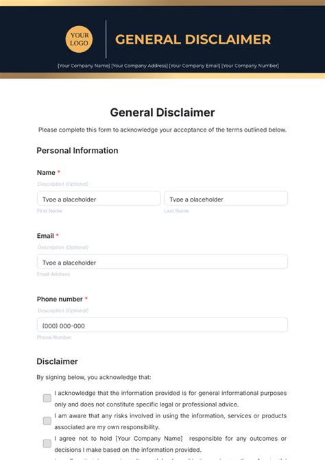 Free No Responsibility Disclaimer Template To Edit Online