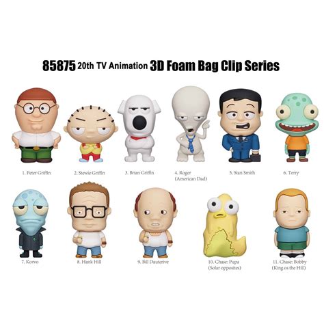 Fox Tv Animation Characters 3d Foam Bag Clip Random 6 Pack