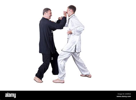 Adult Athlete Performs Formal Goju Ryu Exercises It Is Isolated In A