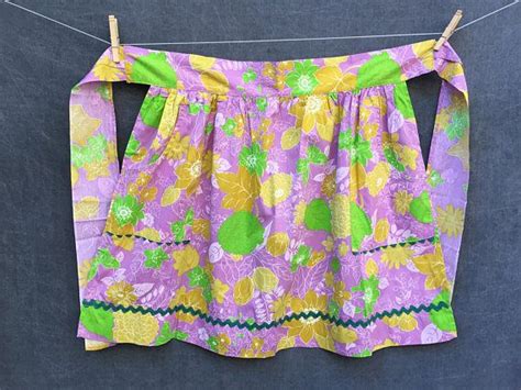 50s Hostess Apron Bright Floral Half Apron With