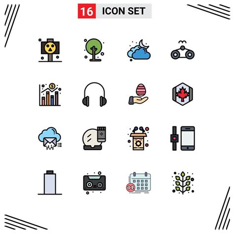 Group Of 16 Flat Color Filled Lines Signs And Symbols For Chart Vacation Cloud Holiday Beach