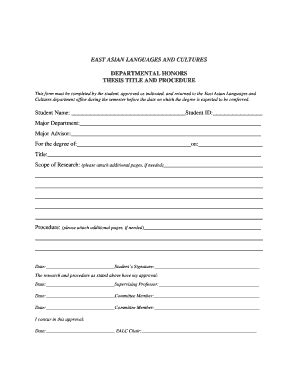 Fillable Online Ealc Wustl DEPARTMENTAL HONORS THESIS TITLE AND
