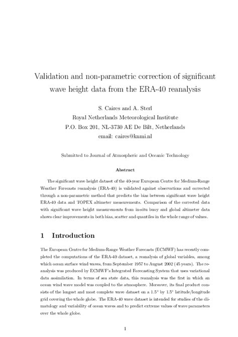 Pdf Validation And Non Parametric Correction Of Significant Wave Height Data From The Era 40