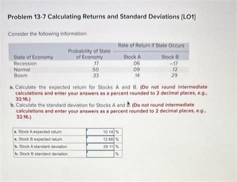 solved problem 13 7 calculating returns and standard