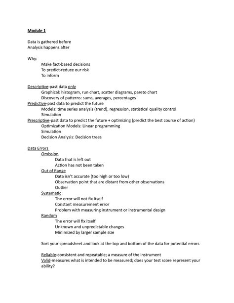 C207 Comprehensive Notes Module 1 Data Is Gathered Before Analysis