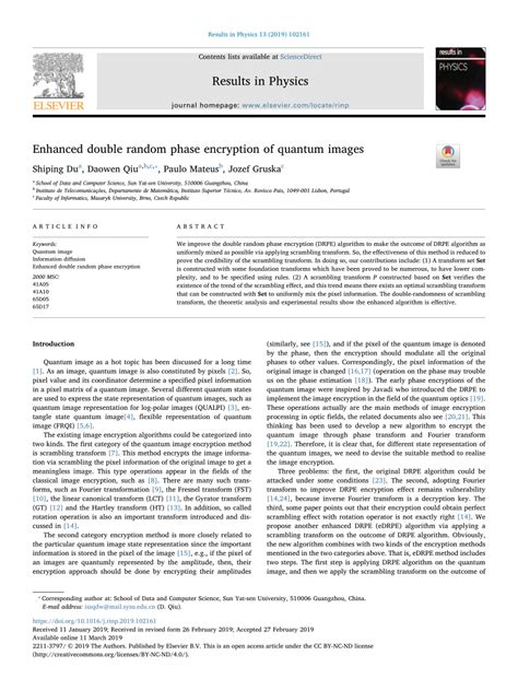 PDF Enhanced Double Random Phase Encryption Of Quantum Images