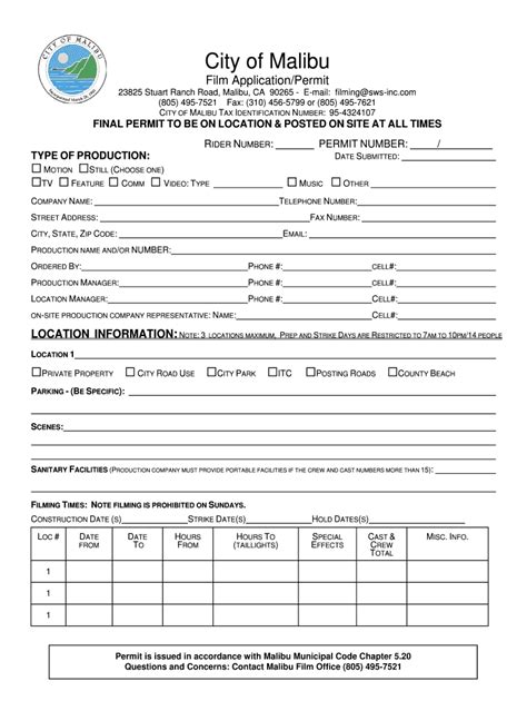 Fillable Online Malibu Filming Permit Fax Email Print Pdffiller
